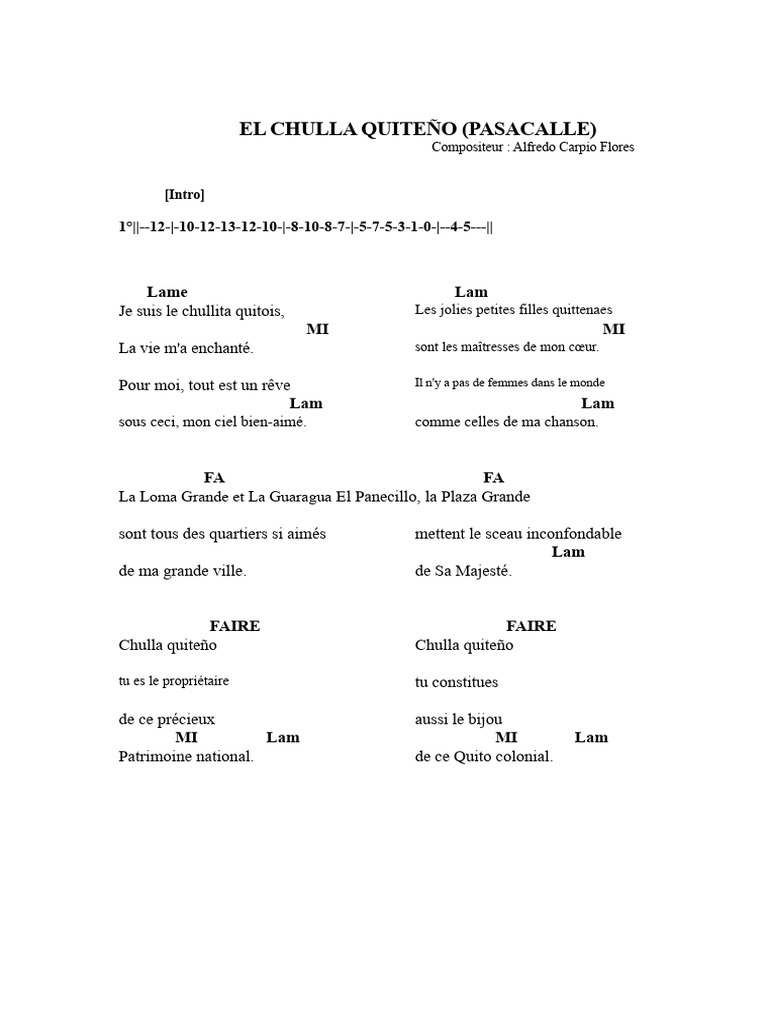 Chulla Quiteño : Hymne à Quito | PDF