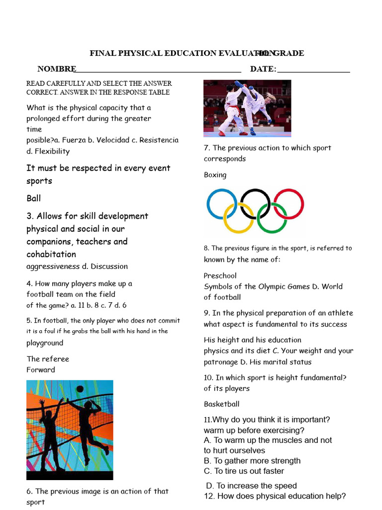 Final Evaluation of Physical Education 4th Prof. Edwin Almagro | PDF ...