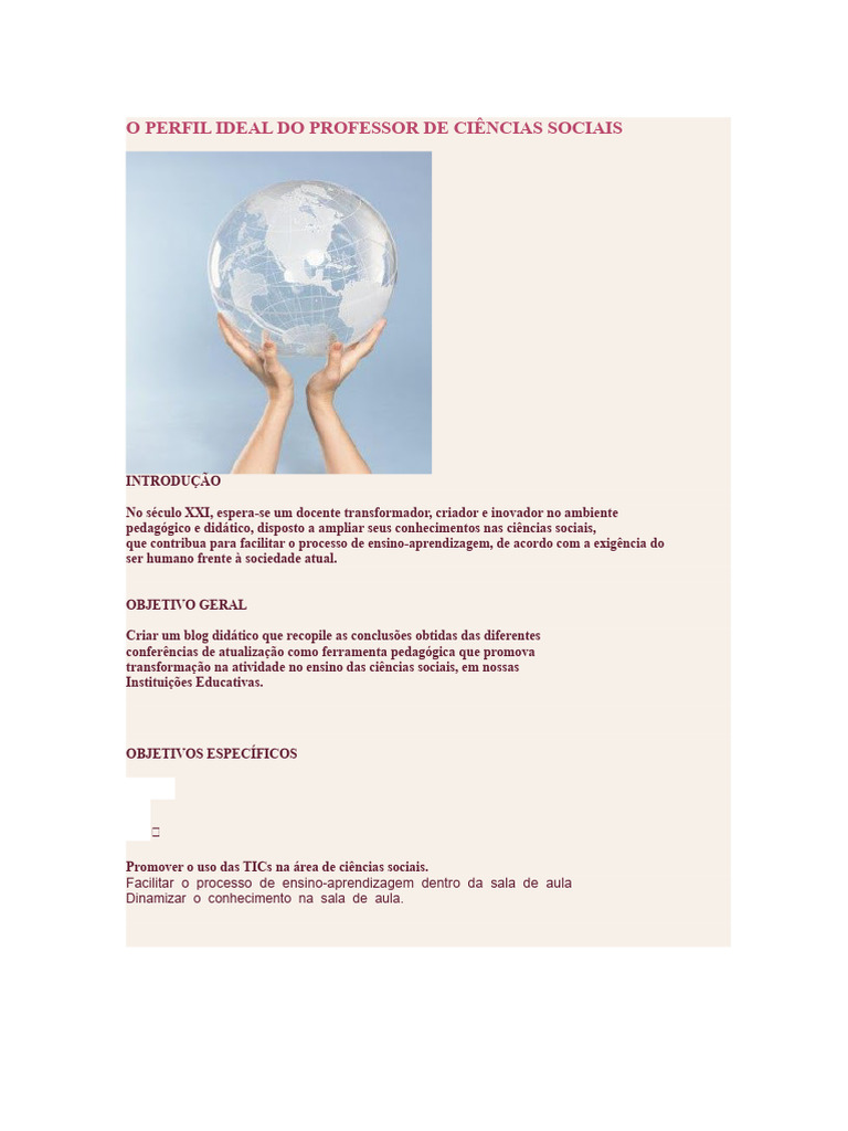 Perfil do Professor de Ciências Sociais | PDF | Pedagogia | Science