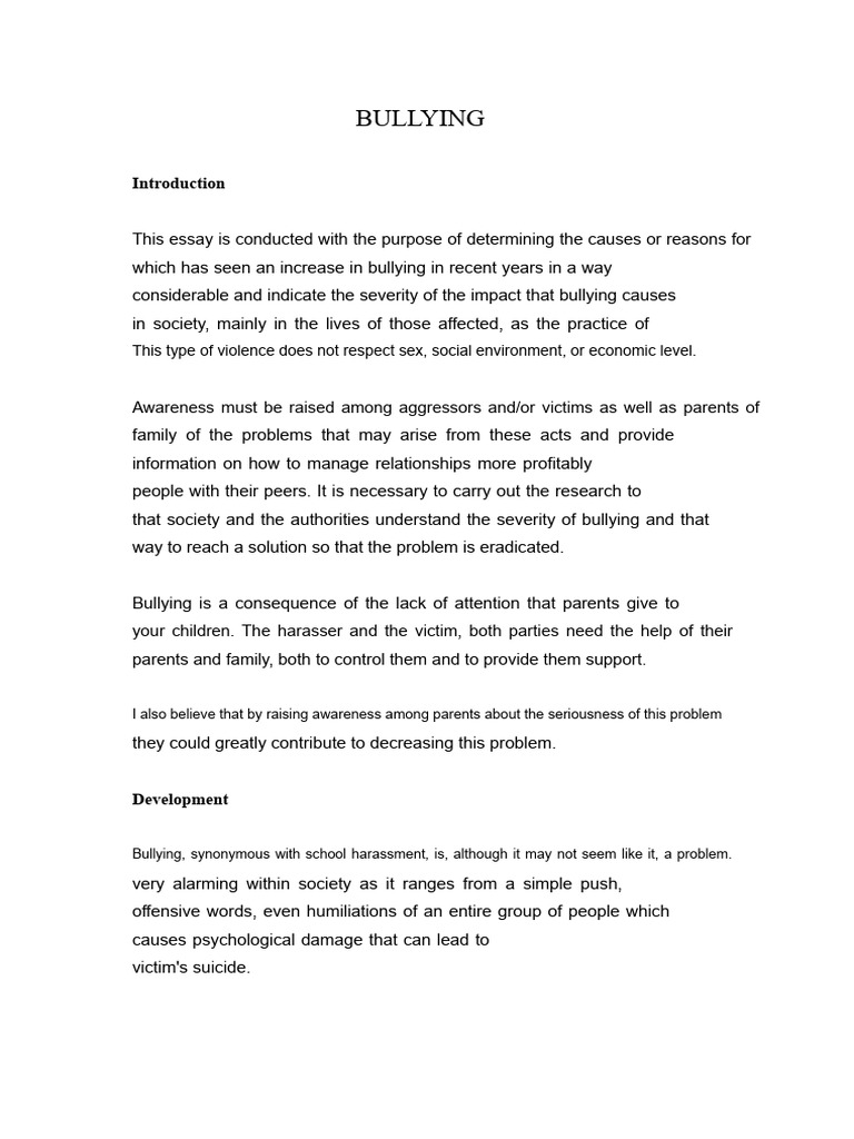 Essay On Bullying | PDF | Bullying | Violence
