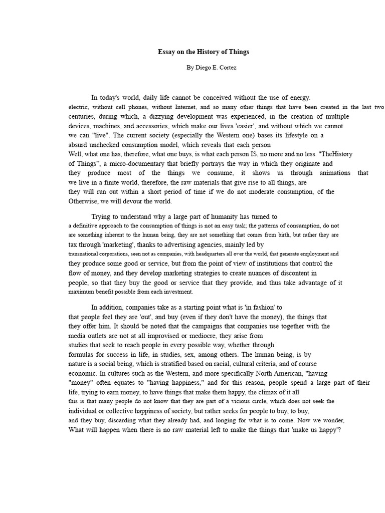 Essay About The History of Things | PDF | Consumption (Economics ...