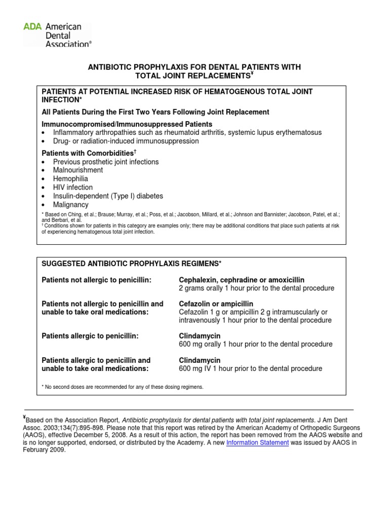 ADA Total Joint Replacement Tables | PDF