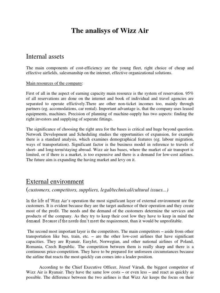 The Analisys of Wizz Air | PDF | Airlines | Strategic Management