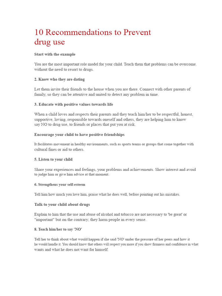 Recommendations To Prevent Drug Use | PDF | Substance Abuse | Self Esteem