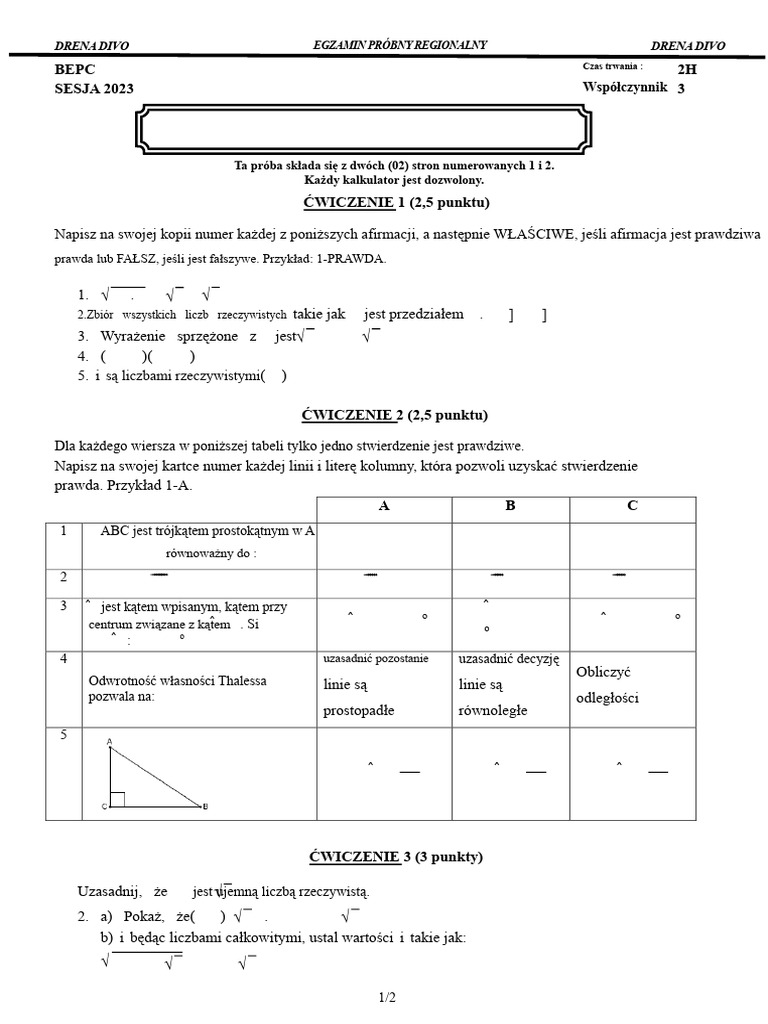 Becp 2023-Regionalny Examen Blanc | PDF