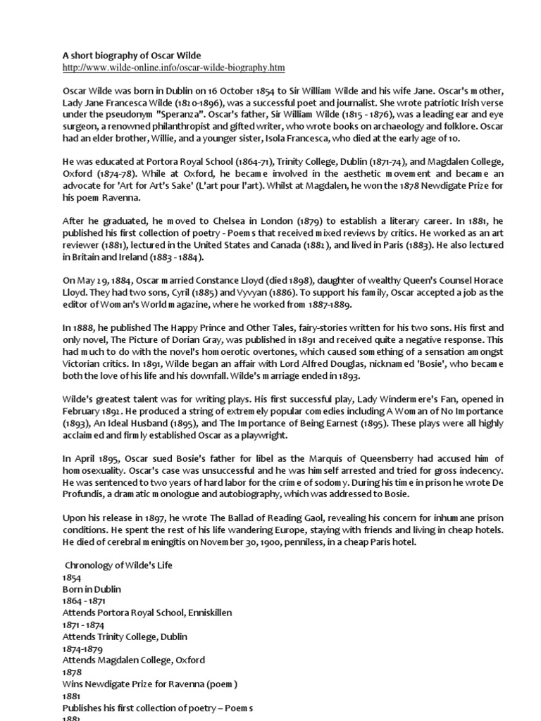 A Short Biography of Oscar Wilde | PDF | Oscar Wilde | Poetry