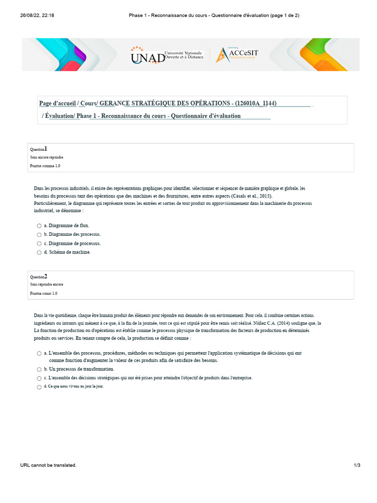 Questionnaire sur la gestion des opérations | PDF | Planification ...