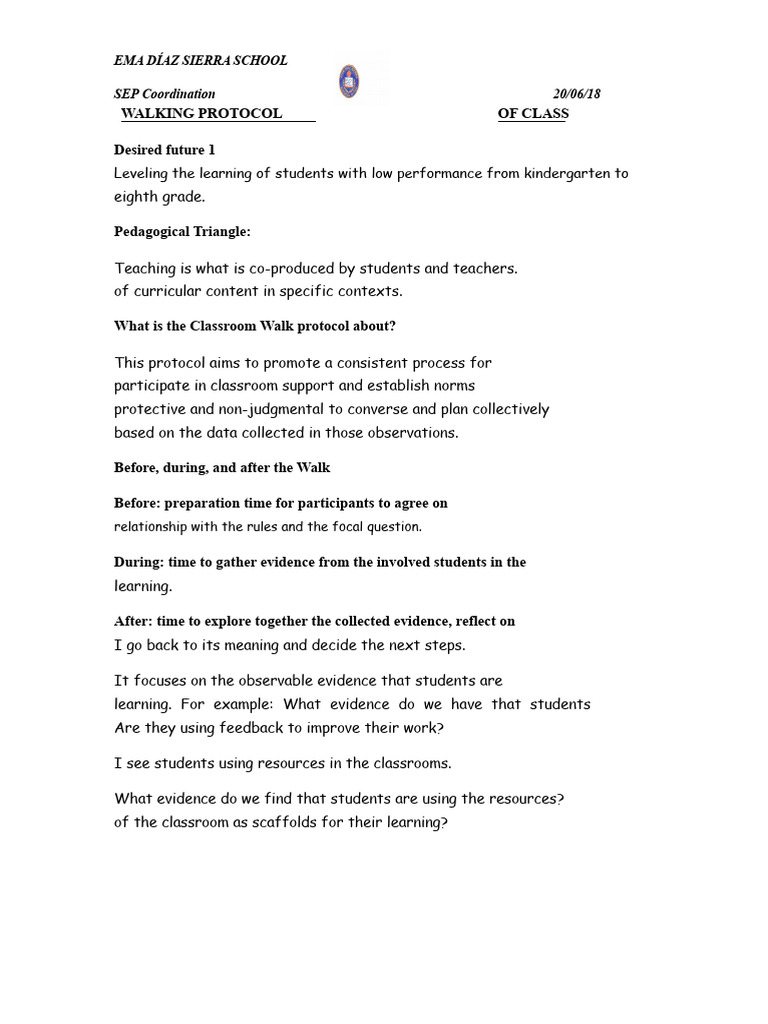 Classroom Walking Protocol | PDF