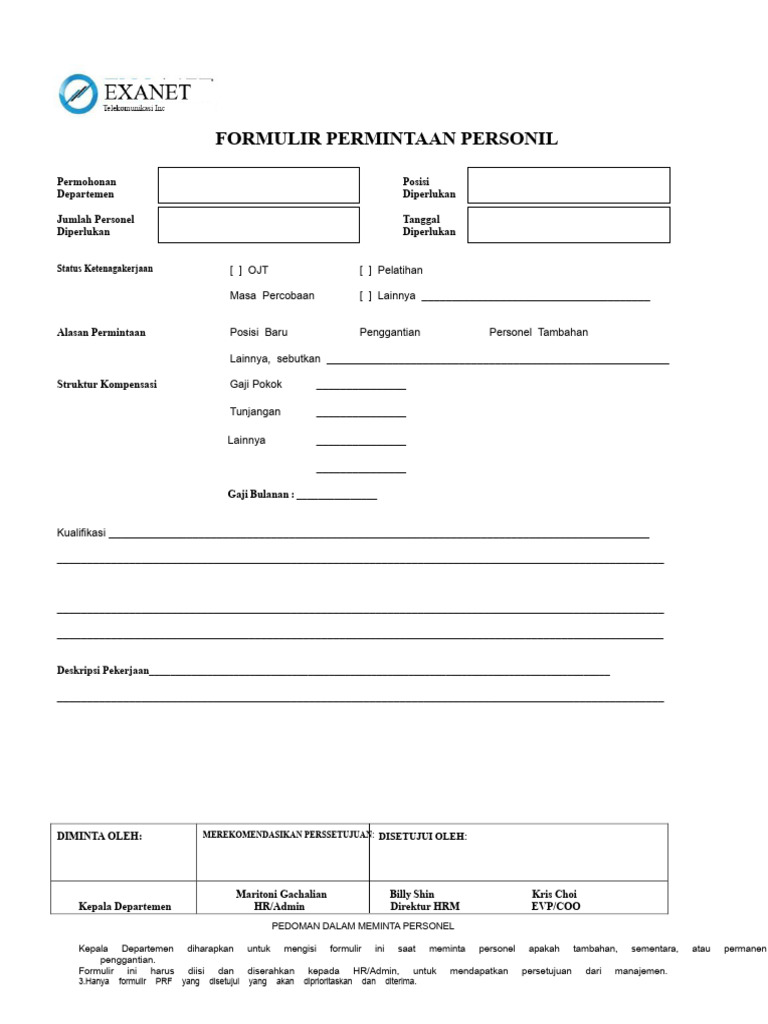 FORM-014 Formulir Permintaan Personel PRF | PDF