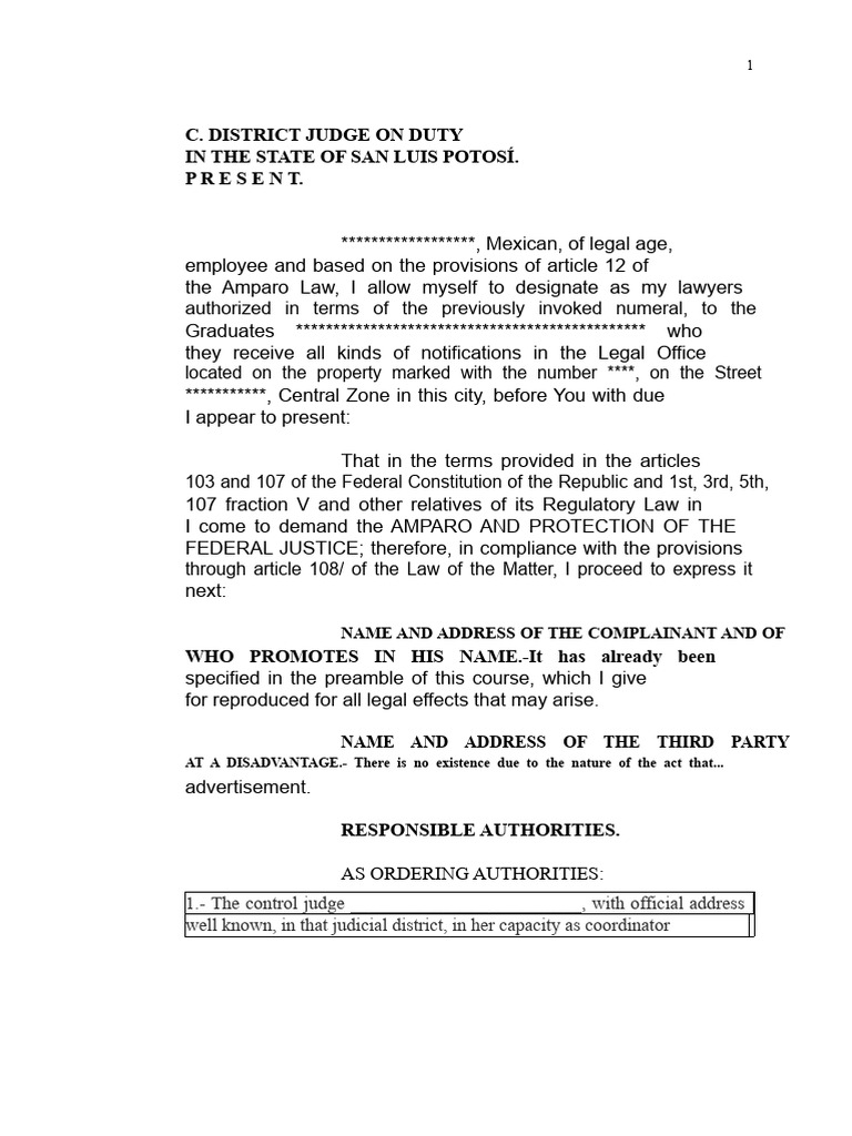 Format of Indirect Amparo Demand For Arrest Order | PDF | Justice ...