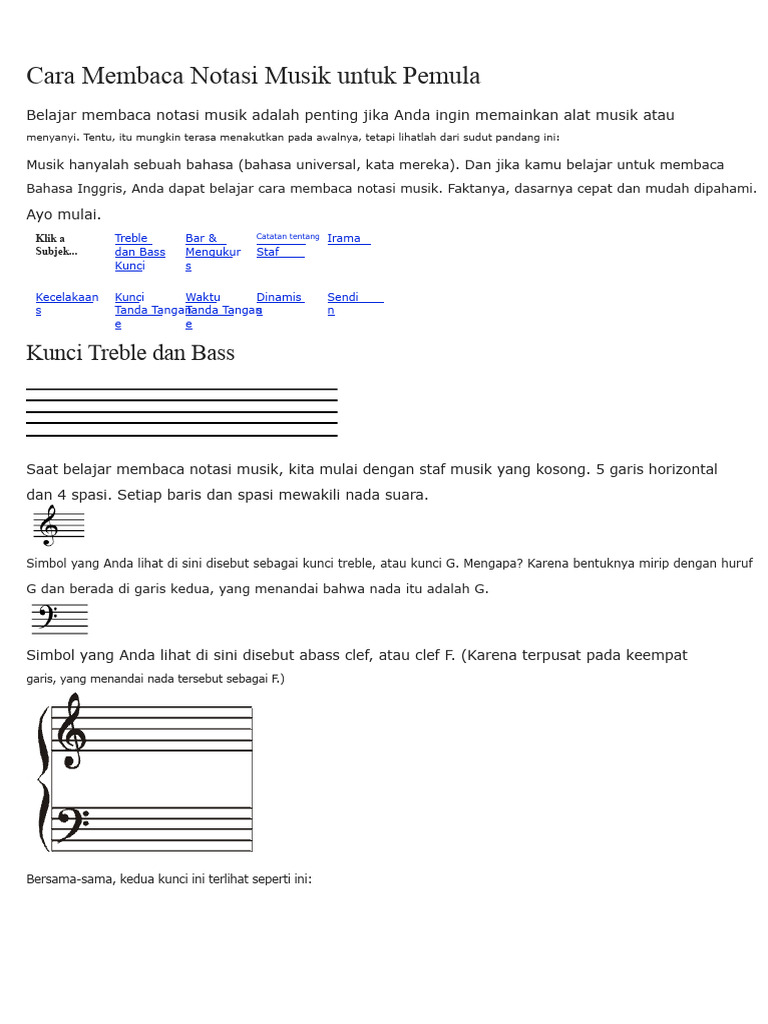 Cara Membaca Notasi Musik Untuk Pemula | PDF