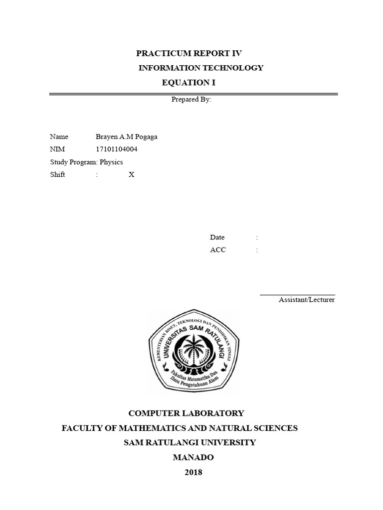 Laboratory Report IV TI EQUATION AND SYMBOL (Brayen) | PDF ...