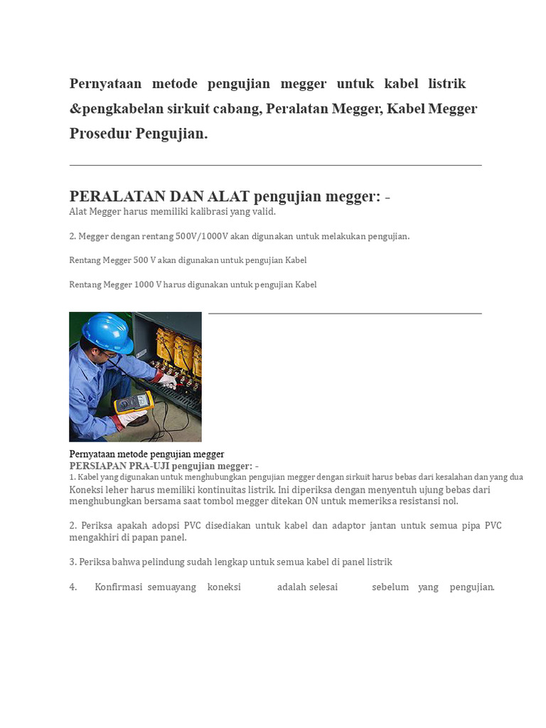 Metode Pengujian Megger untuk Kabel Listrik | PDF