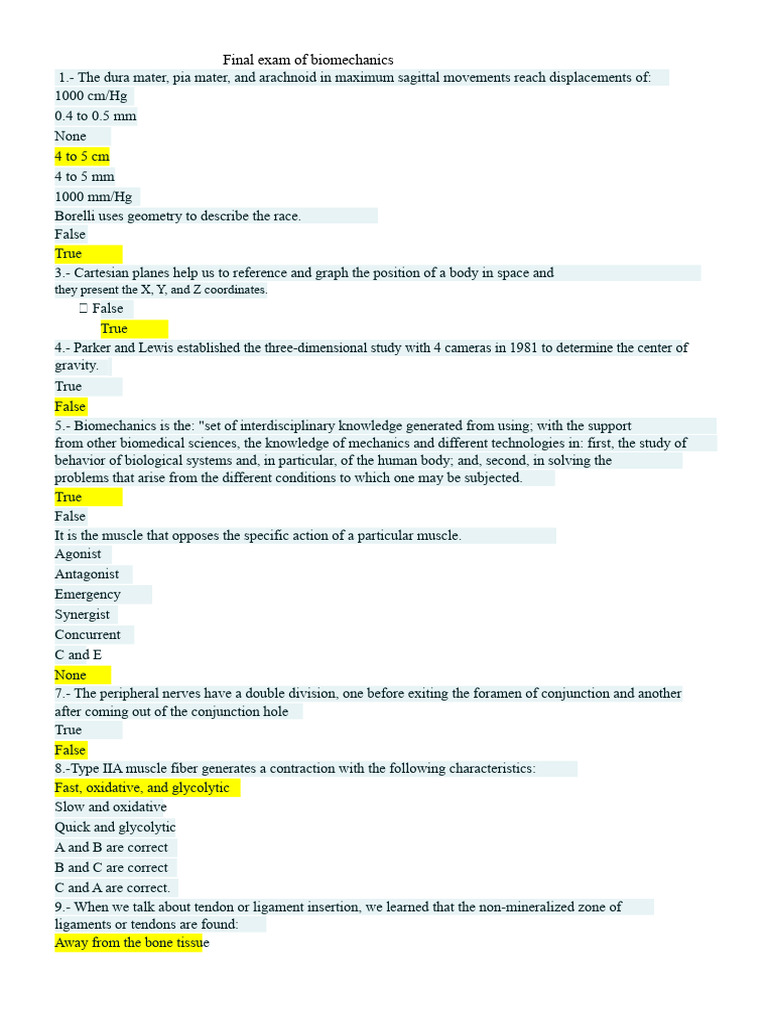 Biomechanics Final Exam Questions | PDF | Anatomical Terms Of Motion ...