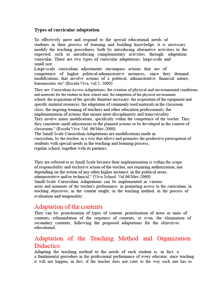 Types of Curricular Adaptation | PDF | Curriculum | Special Education