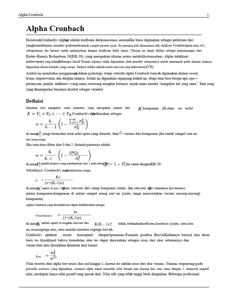 Alpha Cronbach: Ukuran Konsistensi Internal | PDF