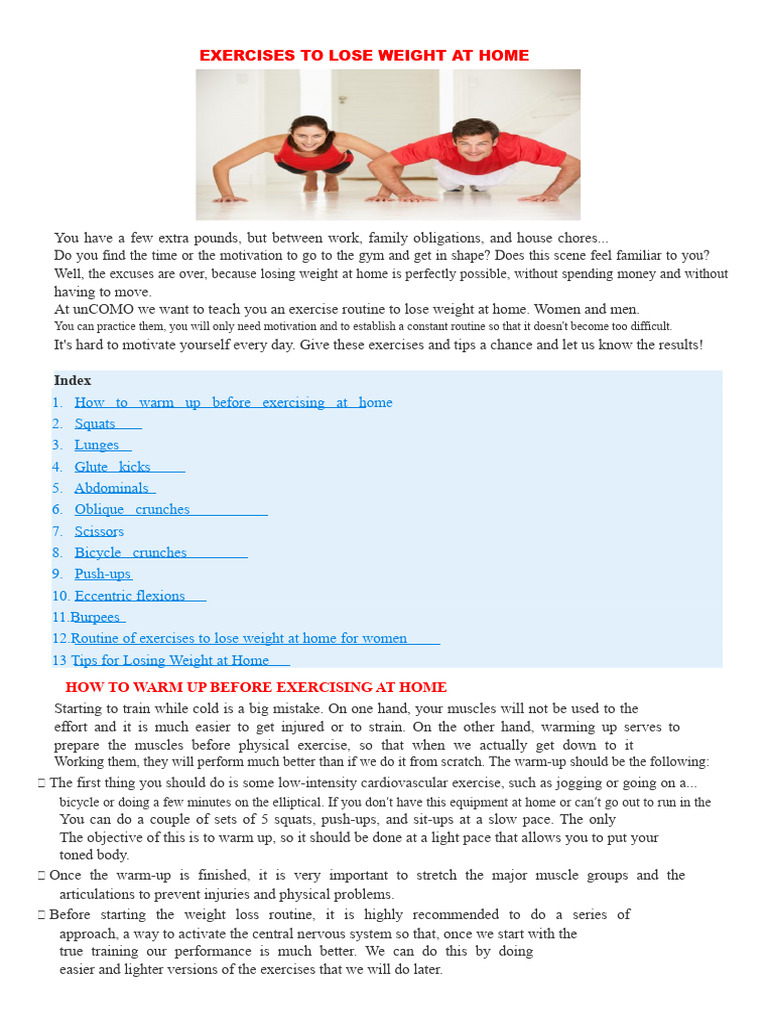 Exercises To Lose Weight at Home | PDF | Abdomen | Elbow