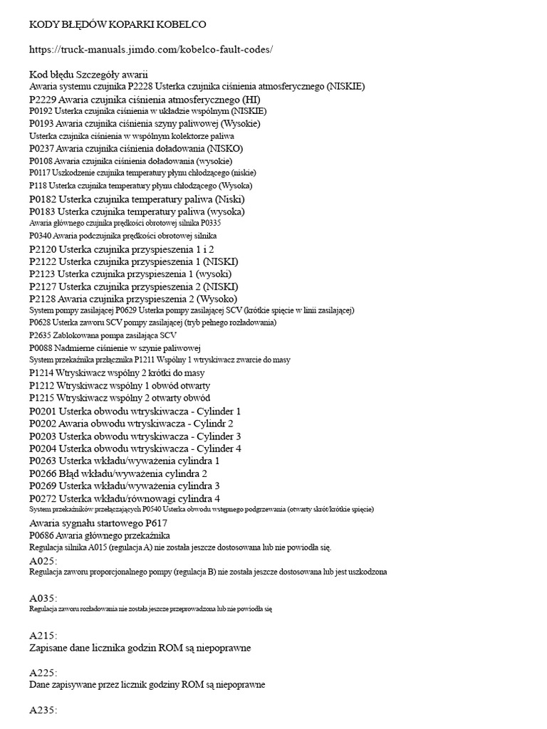 Kody Błędów Kobelco | PDF