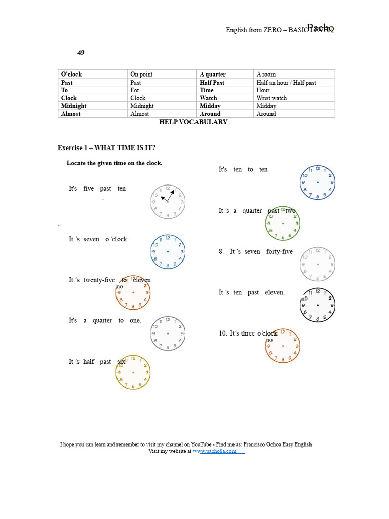 Lesson 49 - Telling and Asking The Time in English | PDF