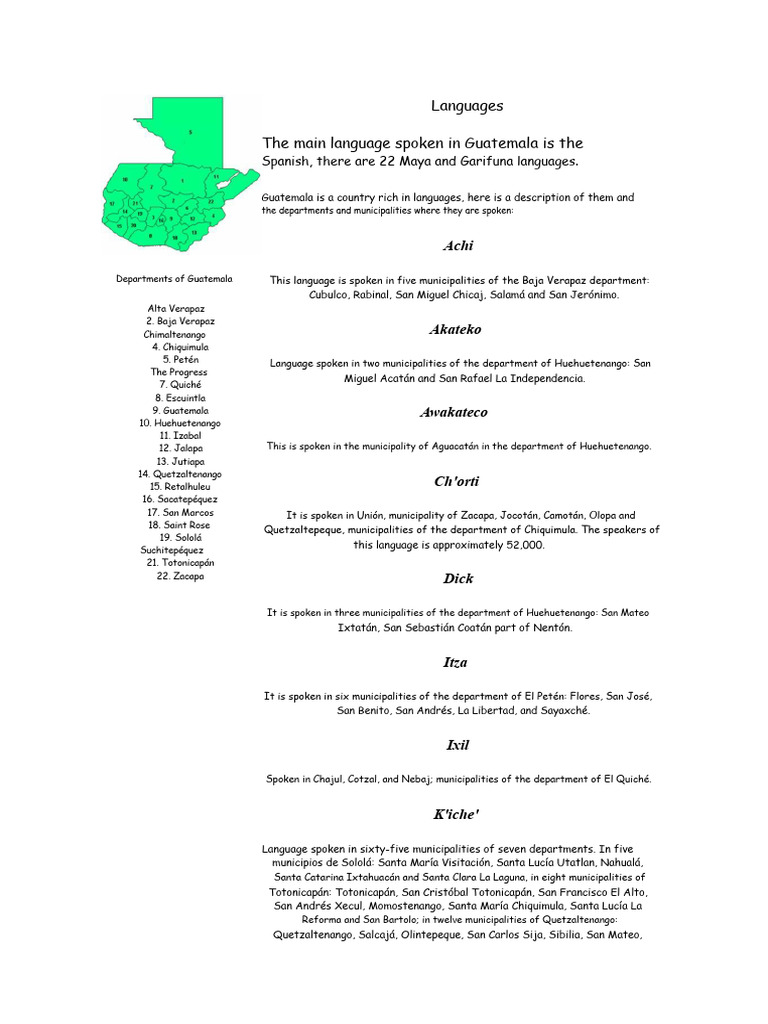 LANGUAGES SPOKEN IN Guatemala | PDF | Central America | Language Families