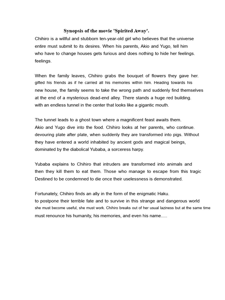 Synopsis of The Movie Spirited Away | PDF