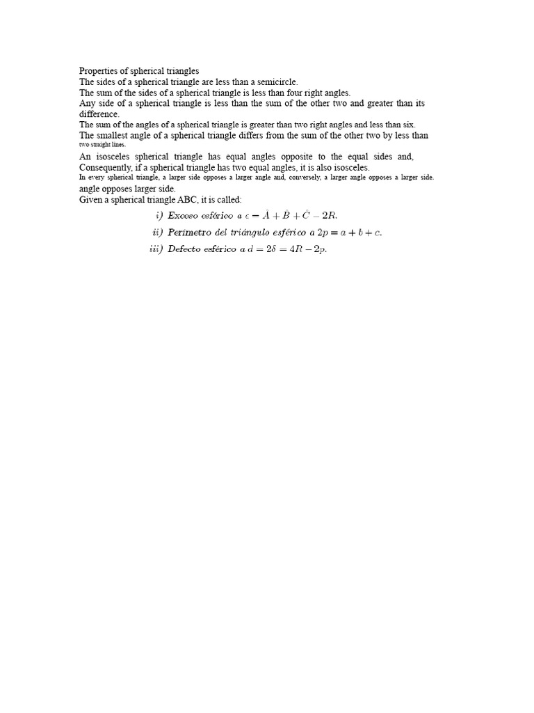 Properties of Spherical Triangles | PDF