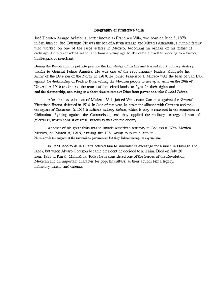 Biography of Francisco Villa | PDF