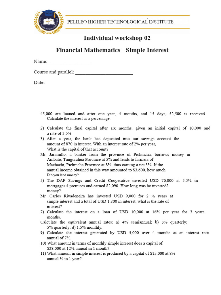 Individual Workshop Simple Interest | PDF | Interest | Bonds (Finance)