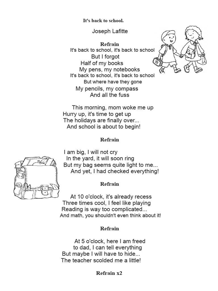 It's Back To School - Lyrics | PDF