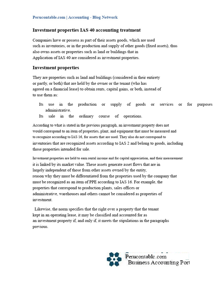 Case Study - Investment Properties - IAS 40 Accounting Treatment | PDF ...