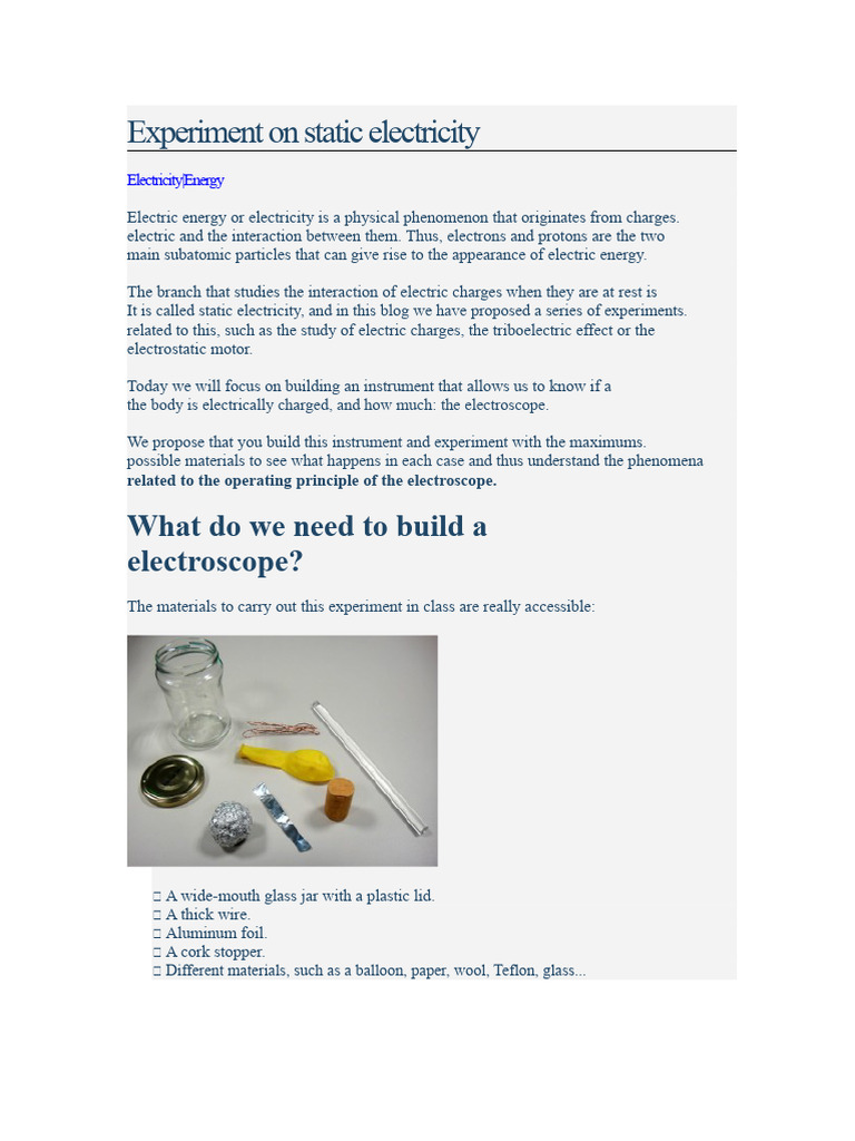 Experiment On Static Electricity | PDF | Electric Charge | Electricity