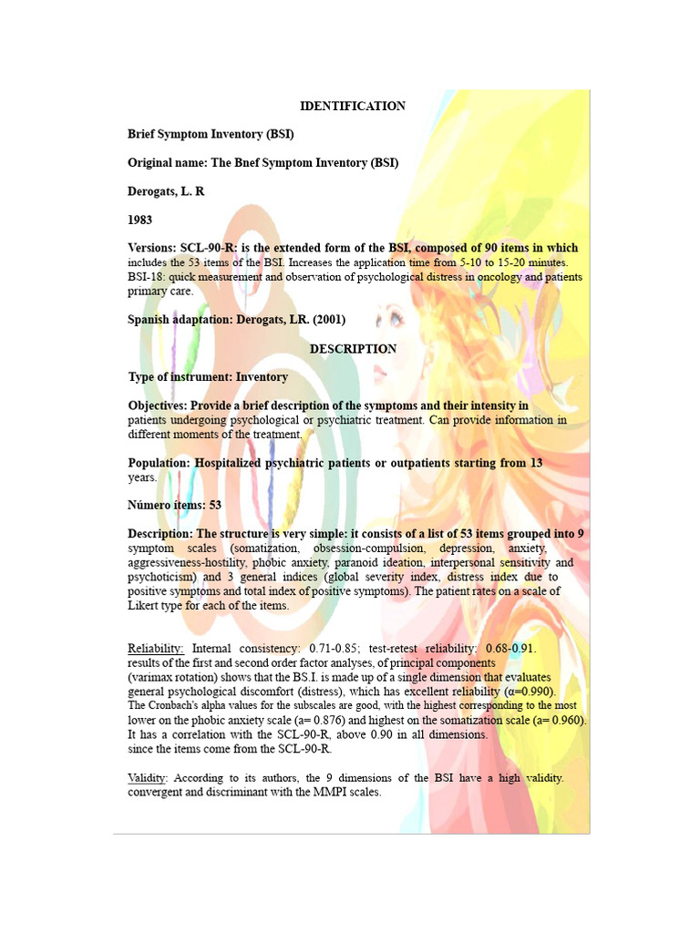 Brief Symptom Inventory (BSI) F | PDF | Validity (Statistics) | Psychology