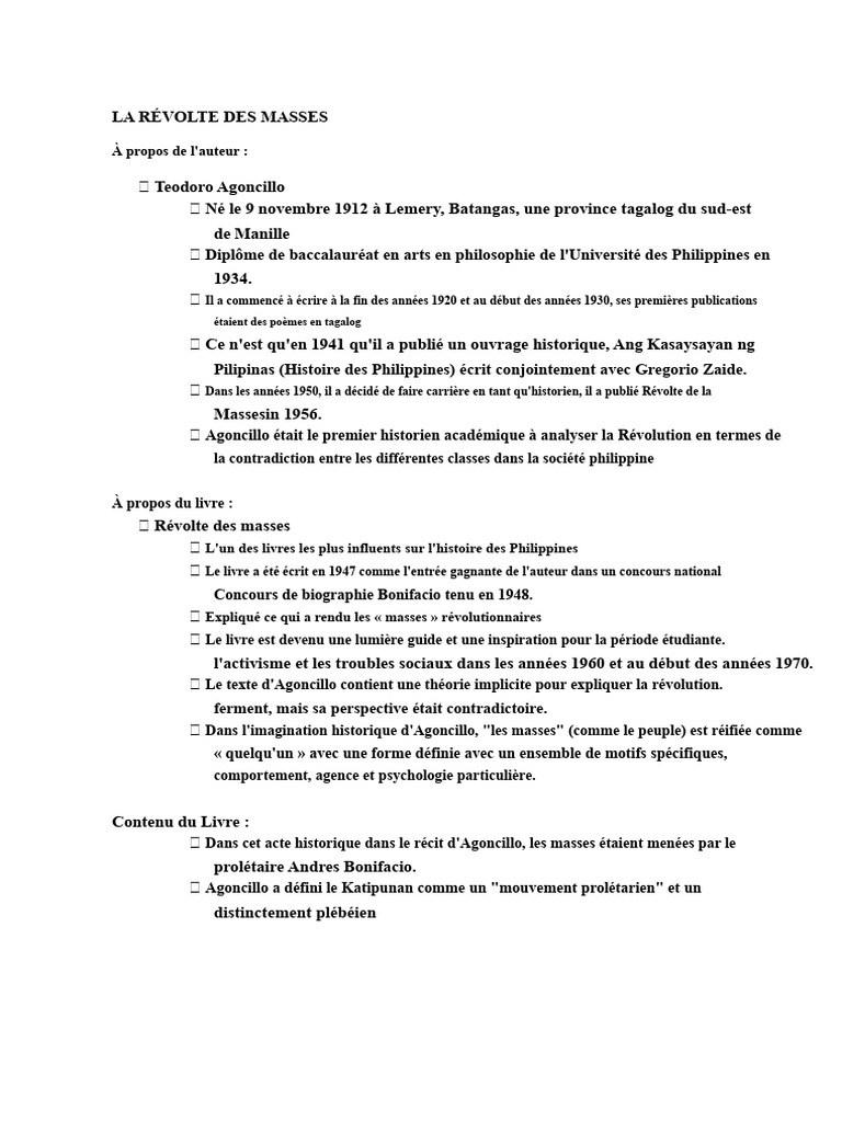 Agoncillo et la Révolte des Masses | PDF | Philippines | Enseignement ...