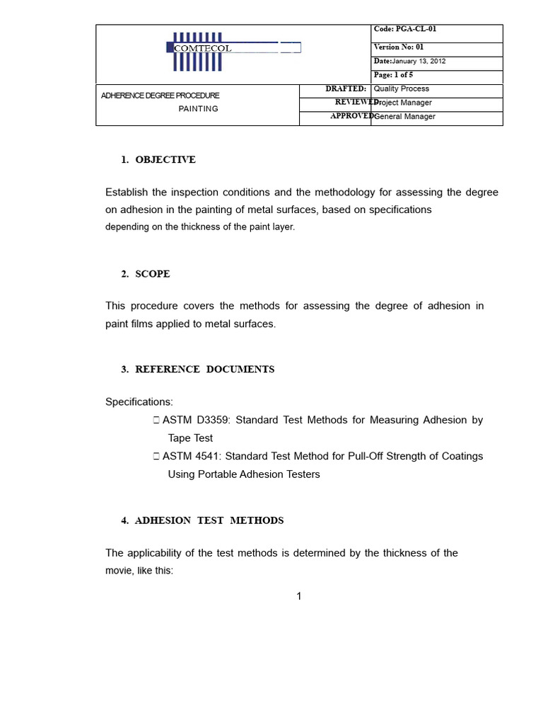Paint Adhesion Testing Procedure | PDF | Adhesion | Materials