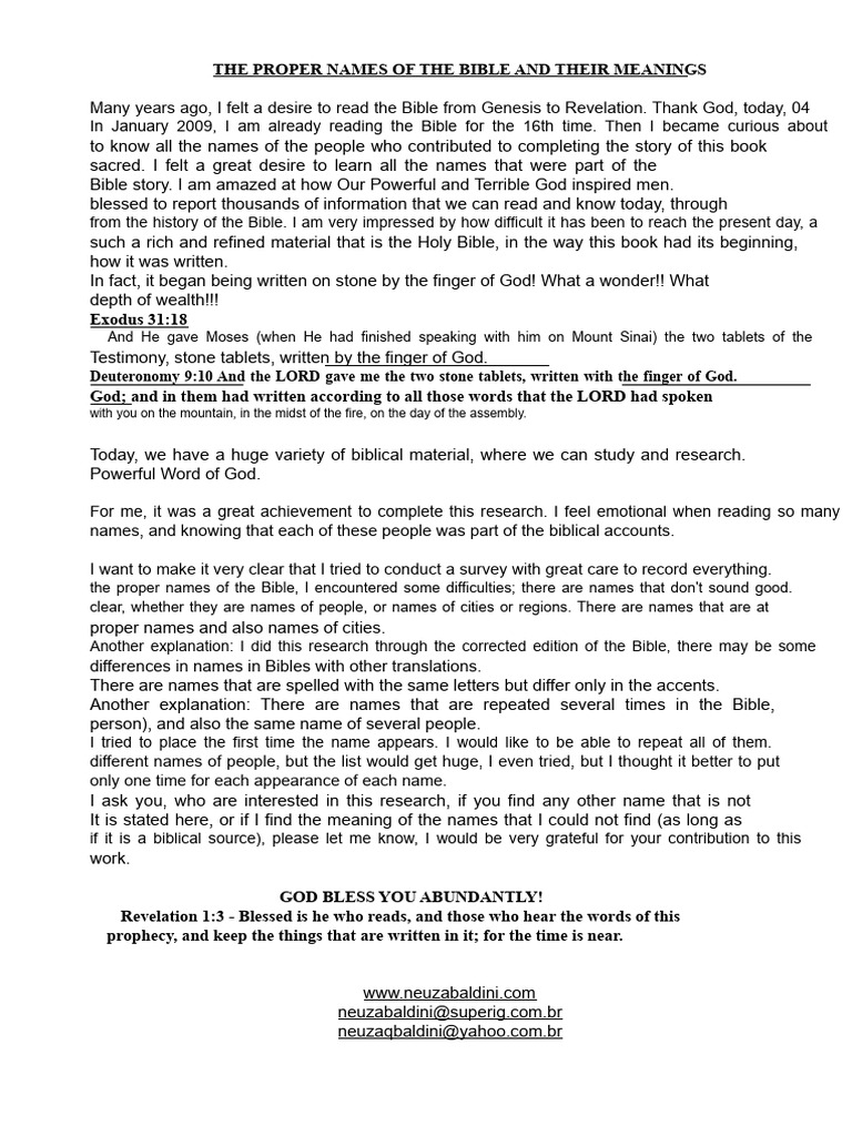 The Proper Names of The Bible and Their Meanings | PDF | Bible | Books ...