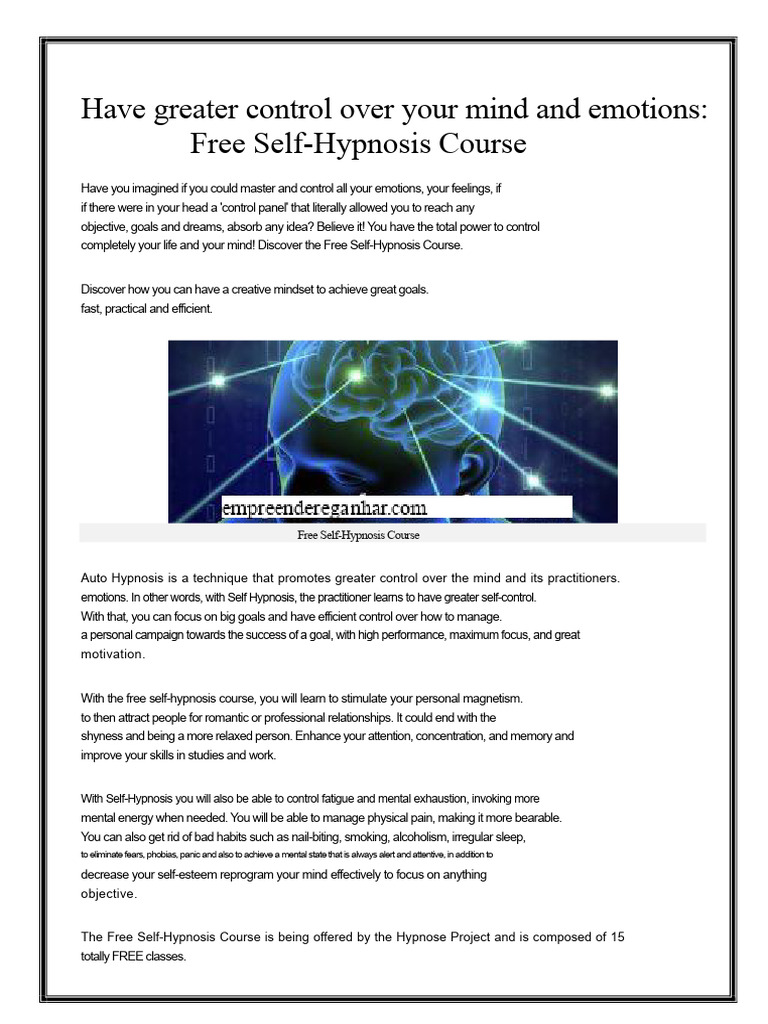 Free Self-Hypnosis Course for Mind Control | PDF | Hypnosis | Mind