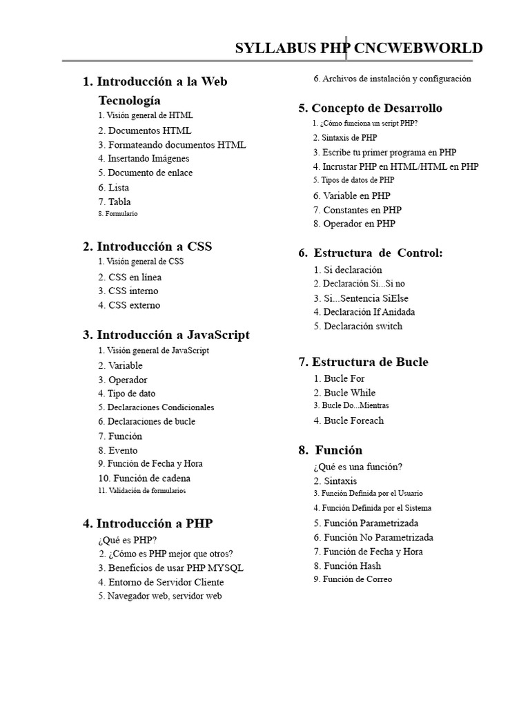 Sílabo de PHP | PDF | Php | Mi sql