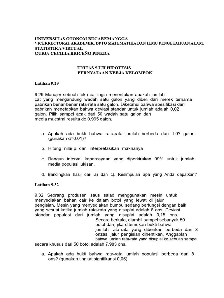 Kegiatan Kelompok Unit 5 Uji Hipotesis | PDF