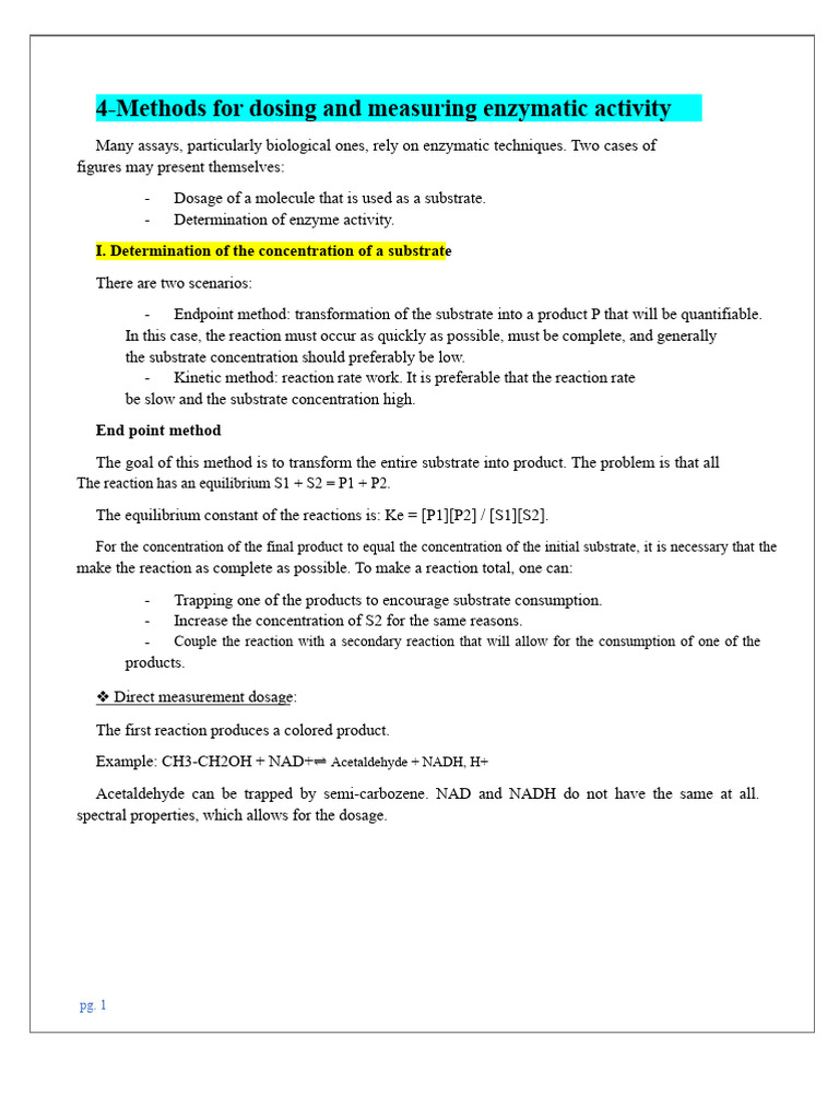 Ch-4-5 Methods of Dosage and Measurement of Enzymatic Activity | PDF ...