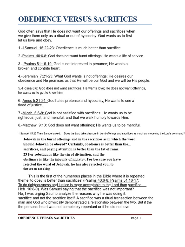 Obedience Versus Sacrifices | PDF | Sacrifice | Penance