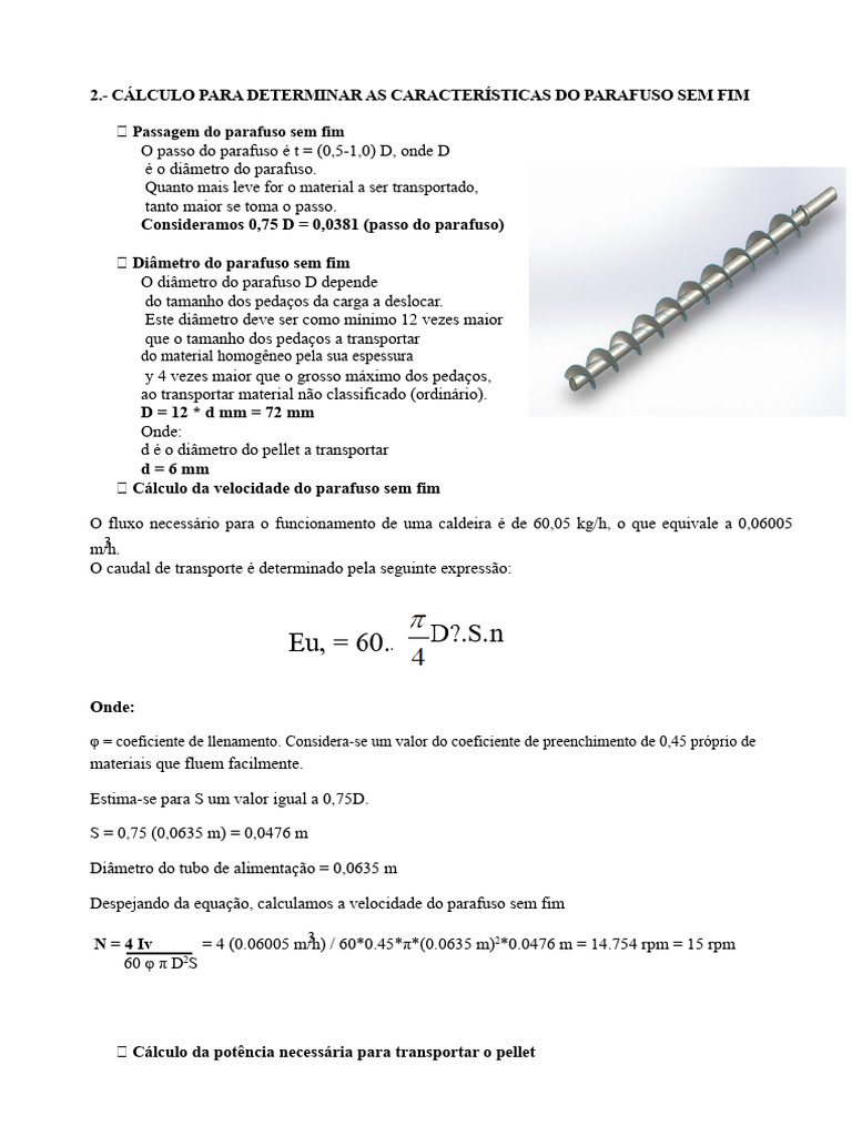 2.-Cálculo Do Parafuso Sem Fim | PDF | Parafuso | Potência (Física)