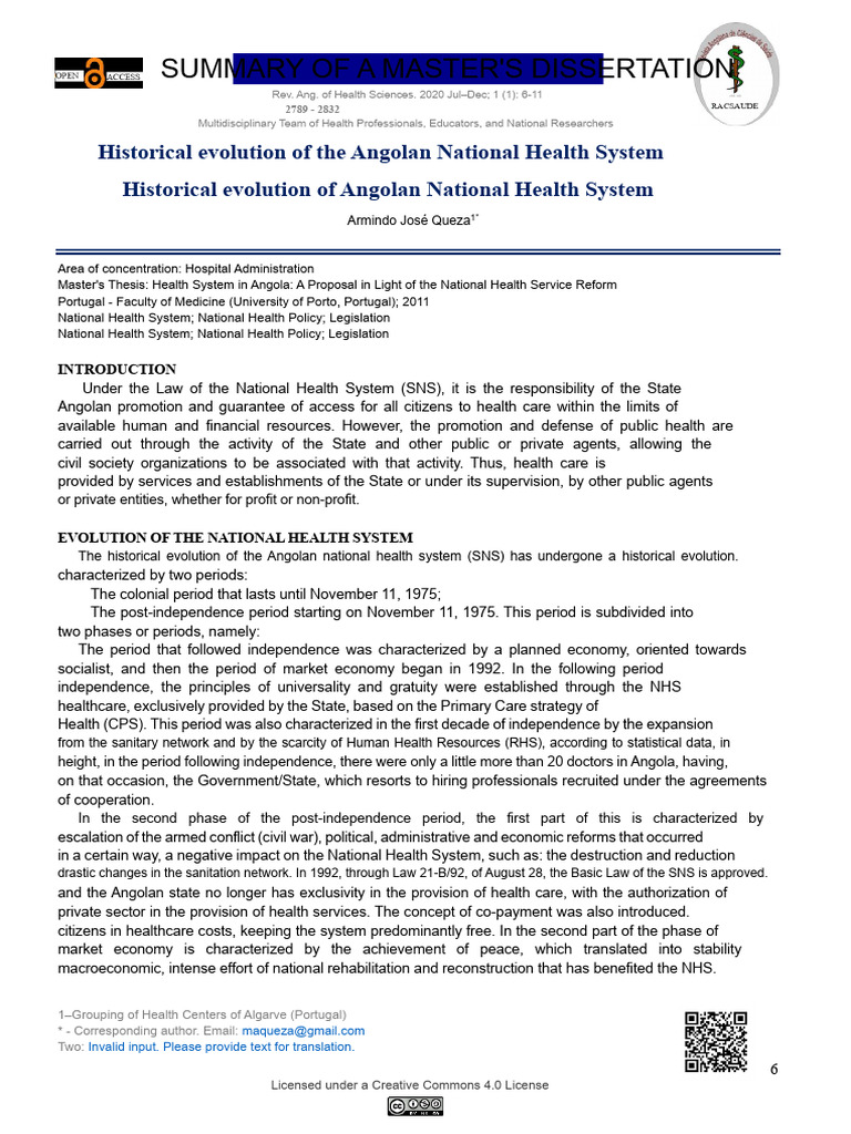 Evolution of Angola's Health System | PDF | Angola | Health Care