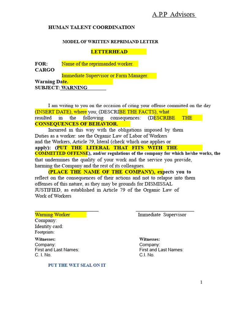 Model of Written Warning Letter | PDF