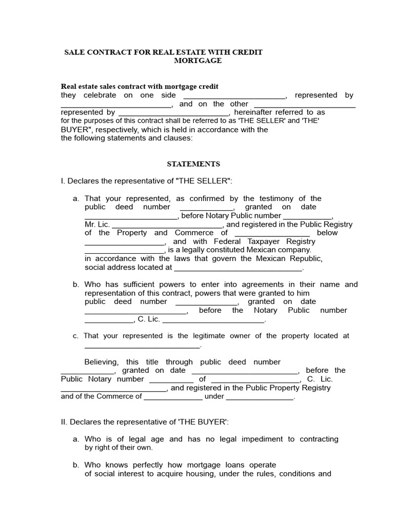 17 - Contract For The Sale of Real Estate With Mortgage Credit | PDF ...