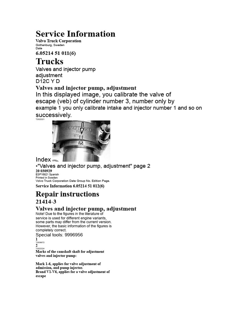 Volvo D12 Valve Adjustment Guide | PDF
