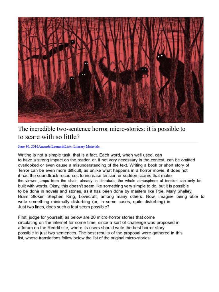 The Incredible Two-Sentence Horror Micro-Stories | PDF | Horror Fiction ...
