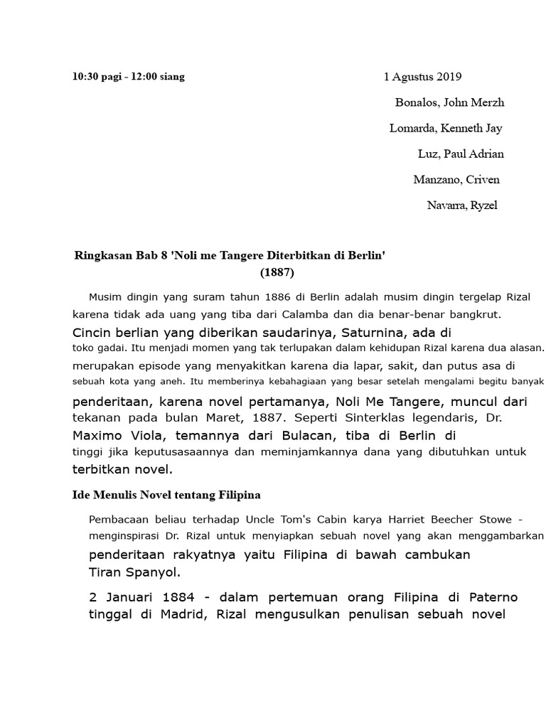 Kehidupan, Karya, Dan Tulisan Rizal Bab 8 Lengkap | PDF