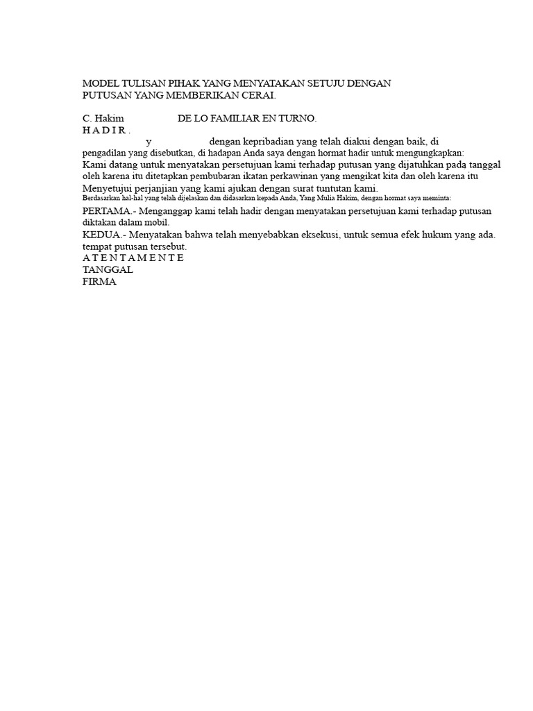Model Surat Pihak Yang Menyatakan Persetujuan Dengan | PDF