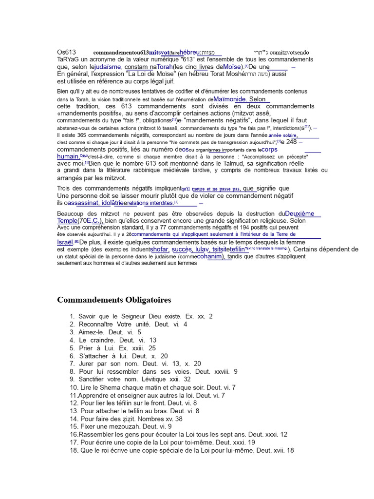 Les 613 Commandements de la Torah | PDF | Mitzvah | Loi ou rituel du ...