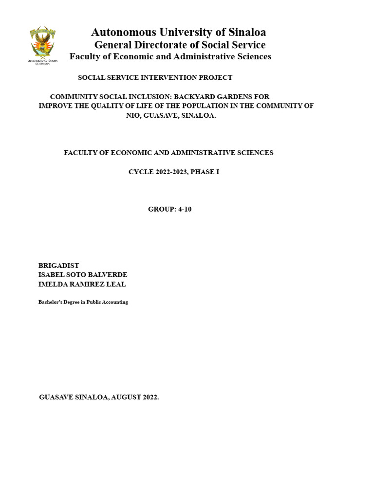 Example of Report On Community Social Inclusion Backyard Gardens To ...